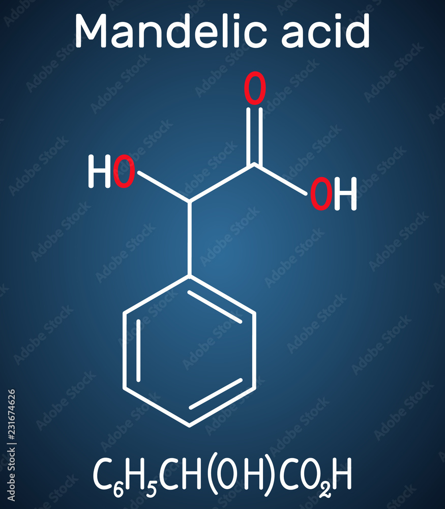 Mandelic acid molecule. Structural chemical formula and molecule model ...