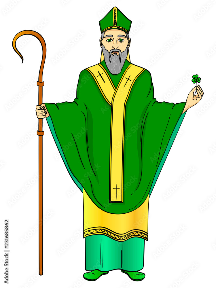 Pop art patron saint of Ireland. Saint Patrick holding a trefoil and ...