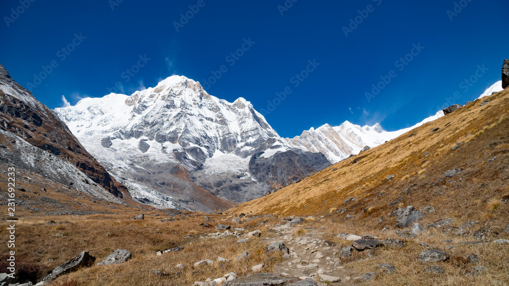 Himalayas mountain landscape in the Annapurna region. Annapurna peak in ...