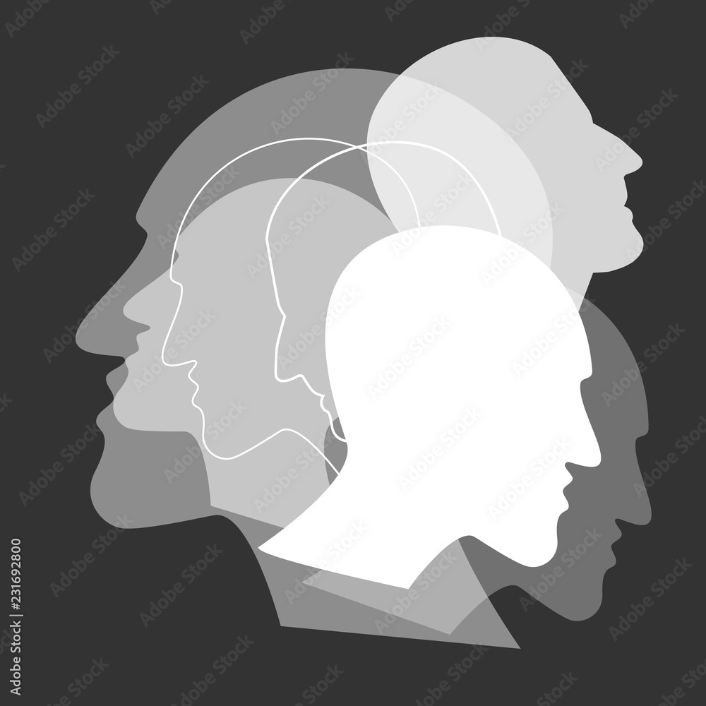 Schizophrenia concept, symbol of depresion, dementia. Vector ...