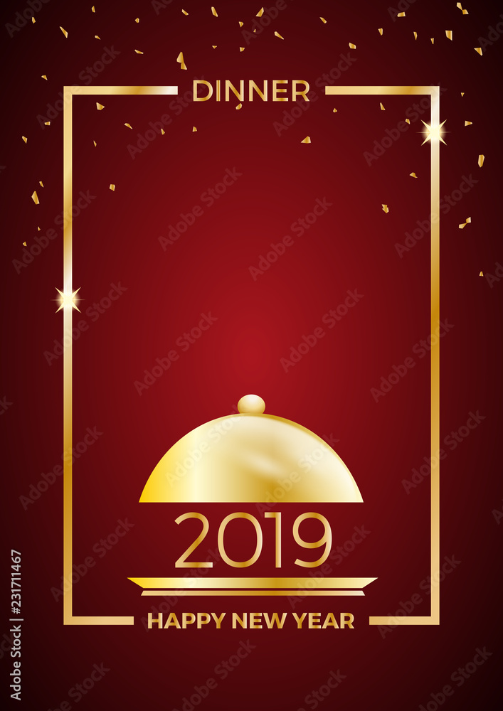 2019, New Year's Eve dinner, template for poster, cover and menu ...
