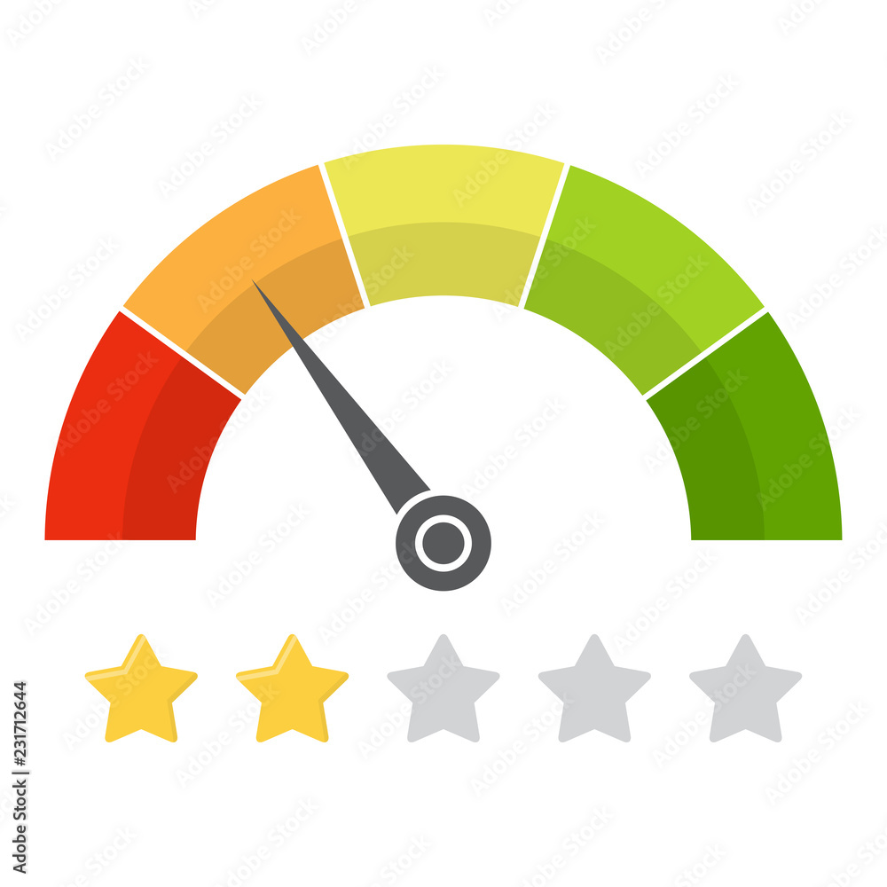 Customer satisfaction meter with star rating. Vector illustration Stock ...