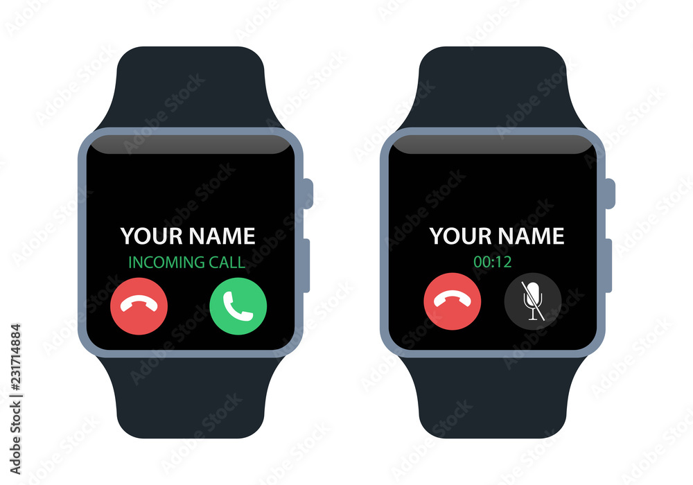 Smartwatch displaying incoming call. Modern flat vector illustration ...