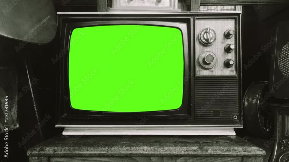 Changing Channels TV Green Screen Retro Technology. Old black and white ...