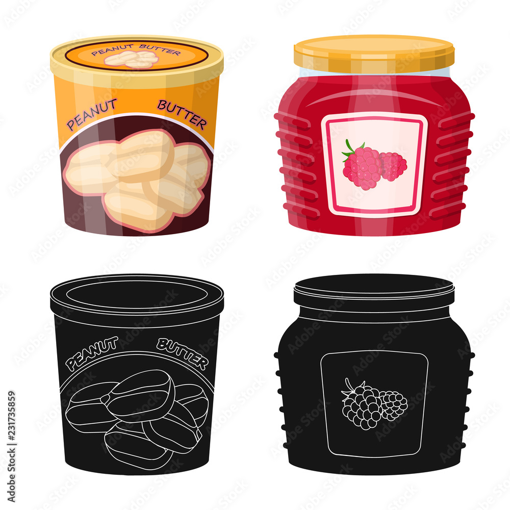 Vector illustration of can and food logo. Collection of can and package ...