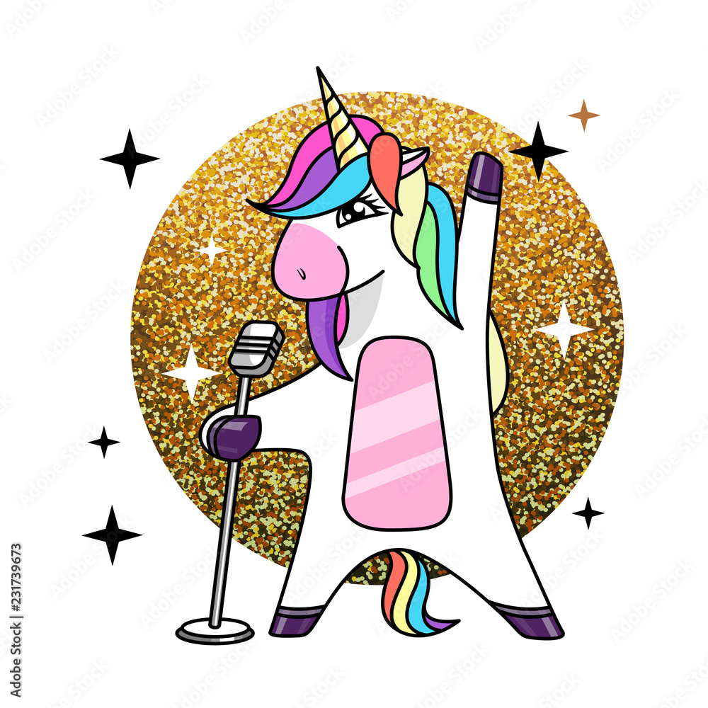 Vector illustration of fantasy animal horse unicorn singing in ...