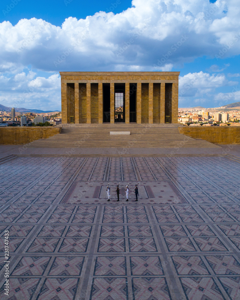 Aerial shot of Anitkabir -Mausoleum of Ataturk, Ankara Turkey.Guards ...