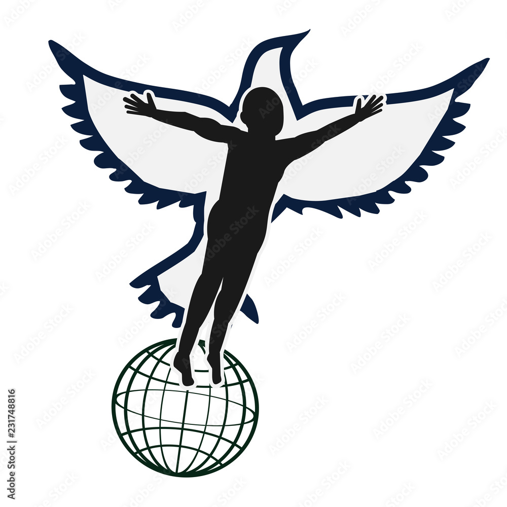 Man with flying bird silhouette vector. Liberal concept. Symbol of ...
