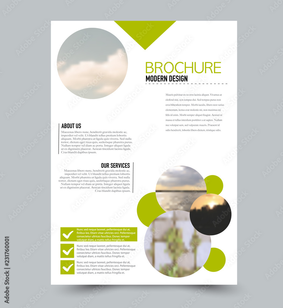 Green flyer design template with built in images. Brochure for business ...