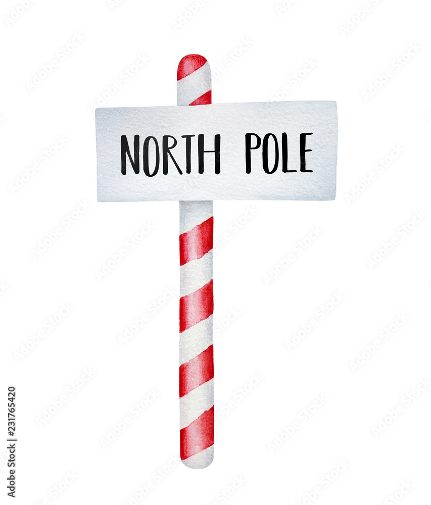 North Pole sign with inscription. Magic place, where Santa's workshop ...