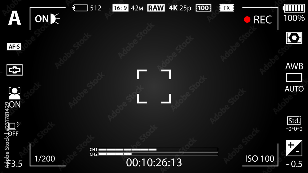 Black modern digital camera viewfinder template with vignetting effect ...