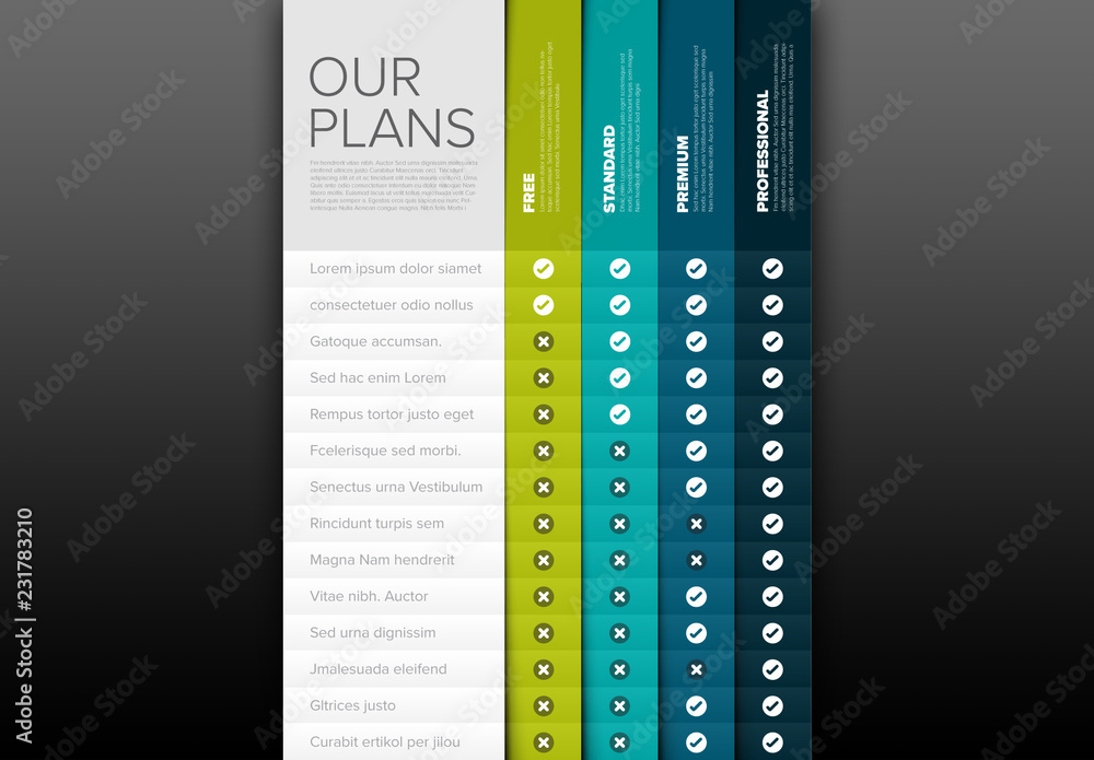 Tiered Service Plan Table Layout Stock Template | Adobe Stock