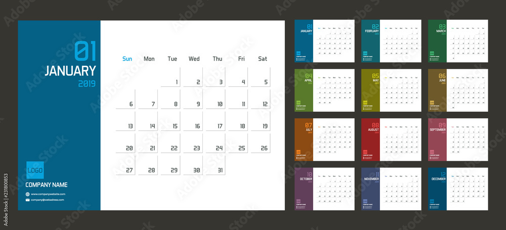 Modern minimal Calendar Planner Template for 2019. Vector design ...