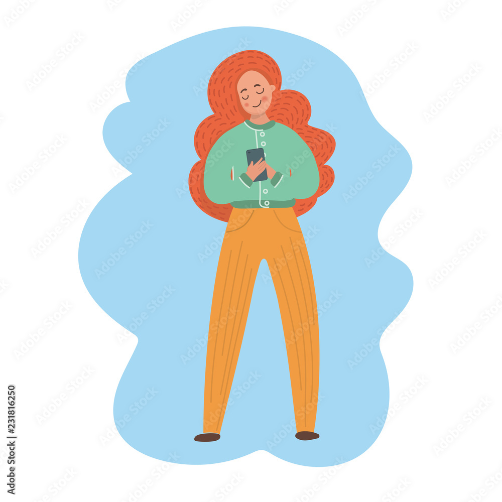 GIRL ANSWER MESSAGE Vector Illustration Set girl with red hair dials a ...