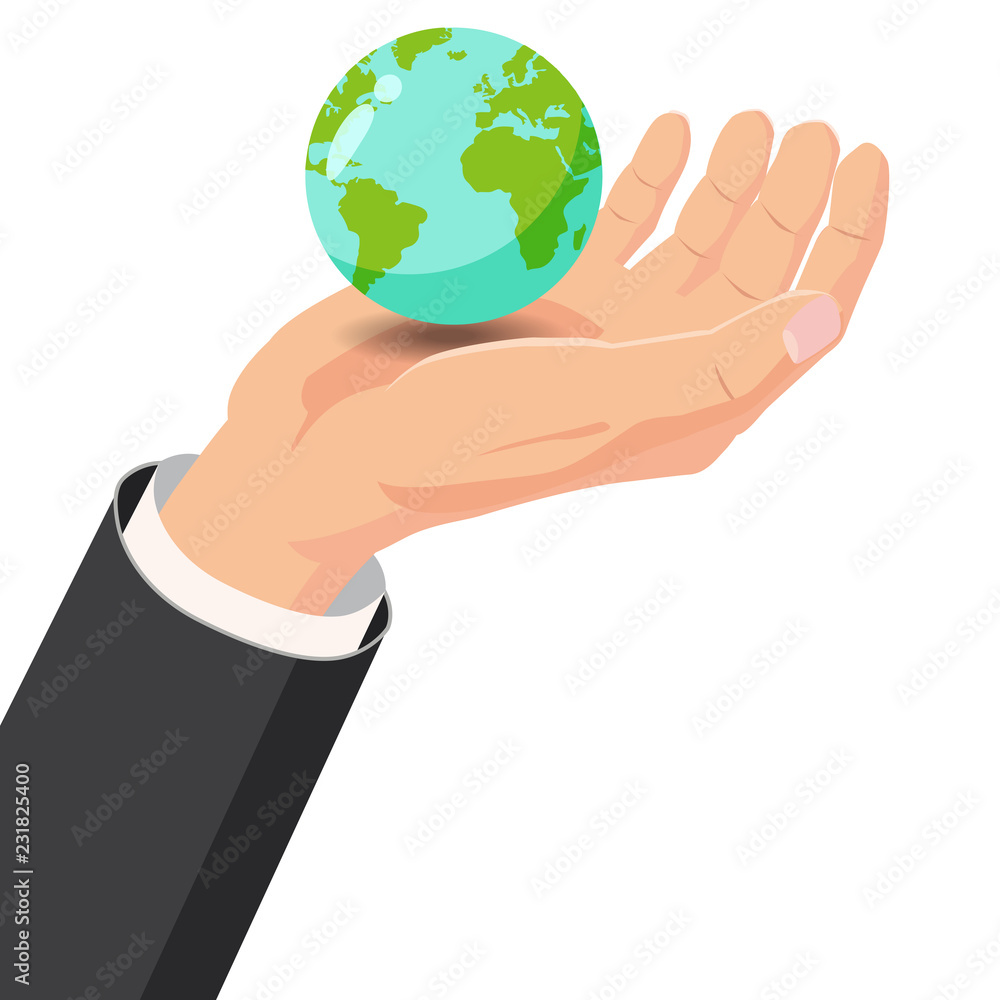 Hand holding Earth globe on white background vector illustration ...