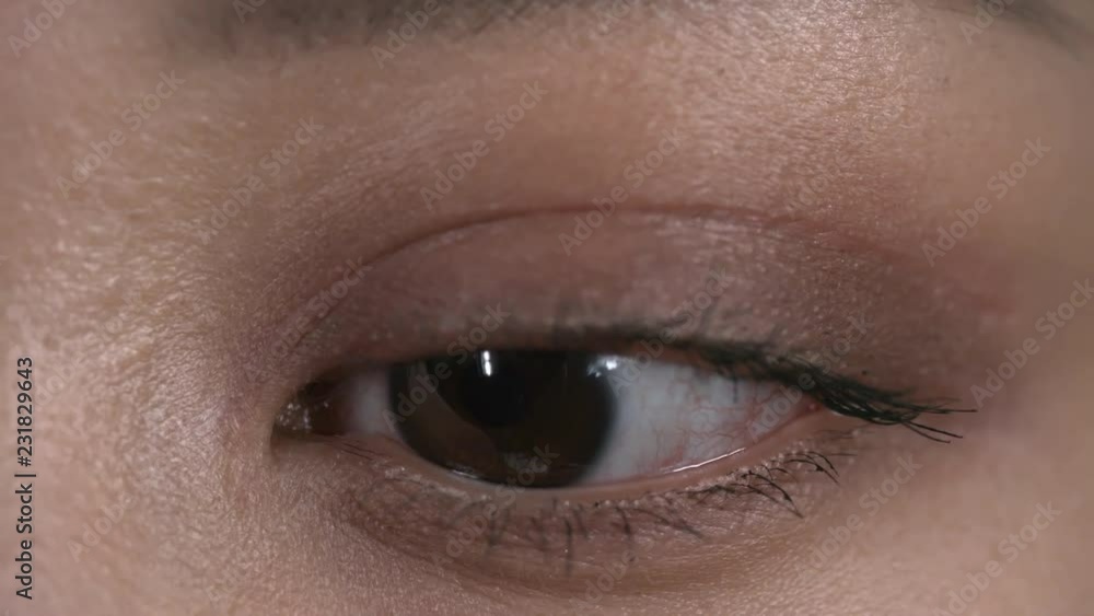 Extreme close up shot of female eye moving and looking around Stock ...