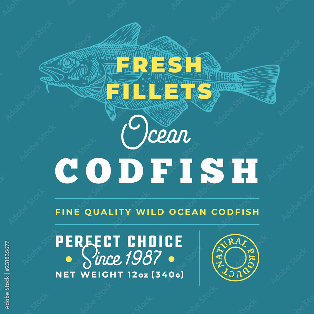 Fresh Fillets Premium Quality Label . Abstract Vector Fish Packaging ...