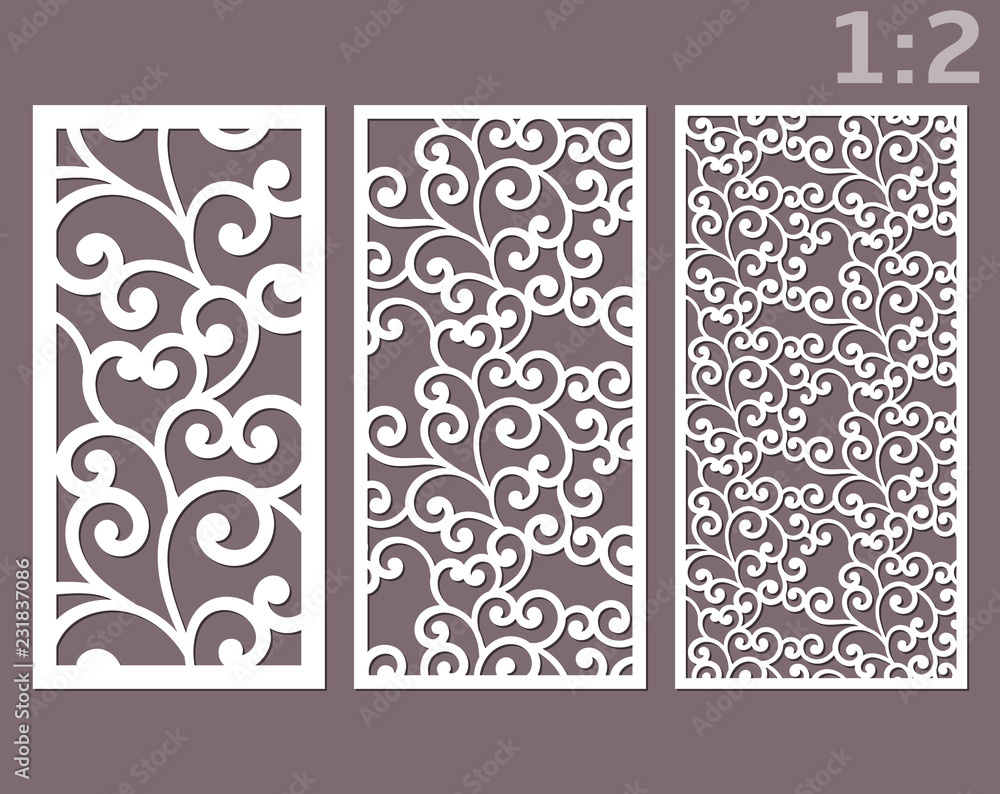 Laser cut ornamental panels template set with swirls pattern. Ratio 1:2 ...