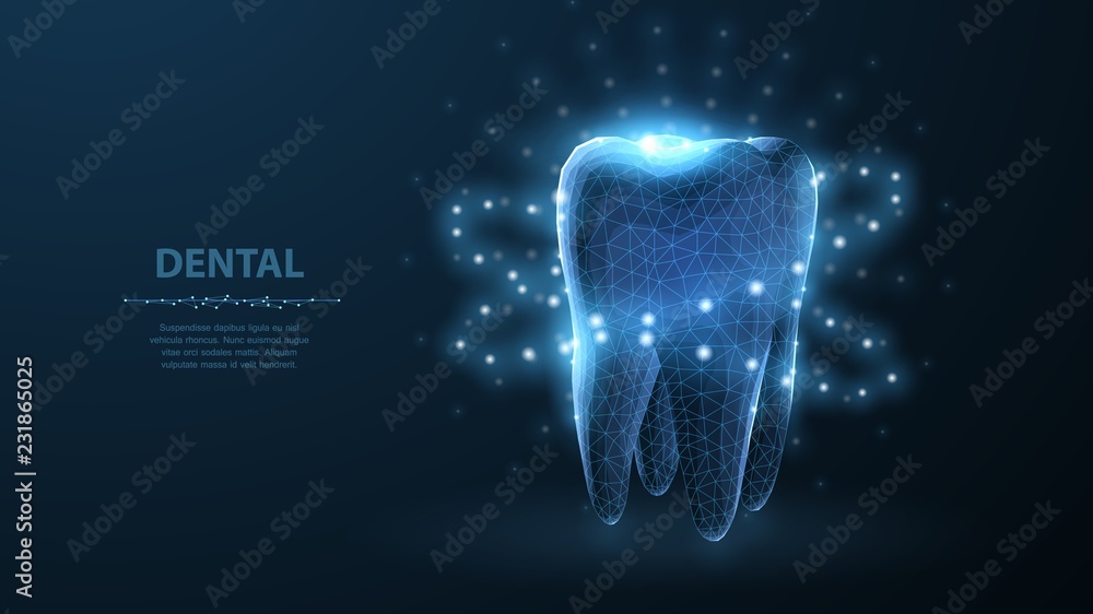 Tooth. Abstract low poly shine bright tooth illustration. Blue ...