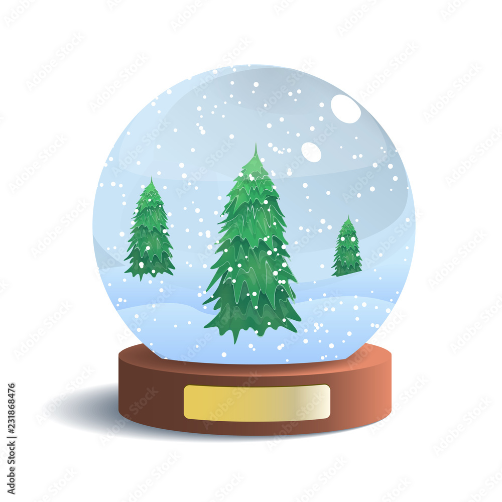 Vector Snow Globe with Metal Badge Isolated on White Background. Vector ...