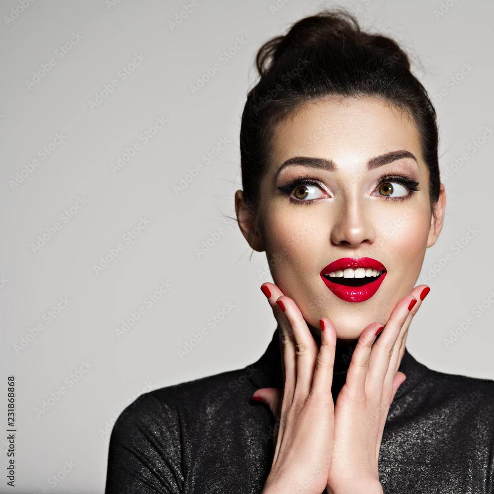 Young woman with wonder face expression. Stock-Foto | Adobe Stock