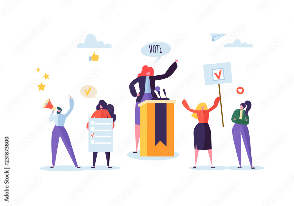 Political Meeting with Female Candidate in Speech. Election Campaign ... Political Meeting with Female Candidate in Speech. Election Campaign ...