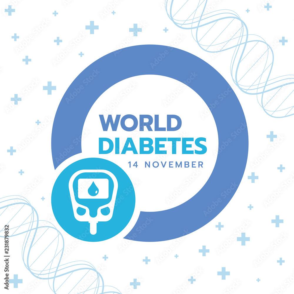 World Diabetes Day banner with Blue circle sign and Blood Sugar Test ...