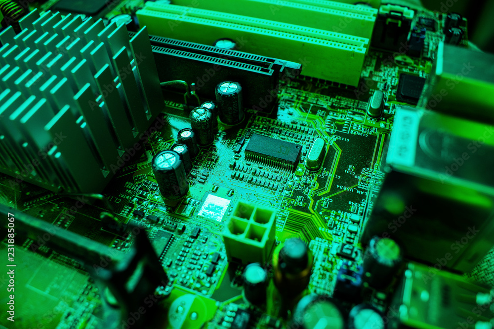 Electronic computer hardware technology. Motherboard digital chip ...