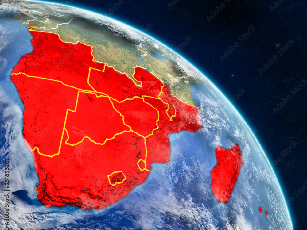 Southern Africa from space on realistic model of planet Earth with ...