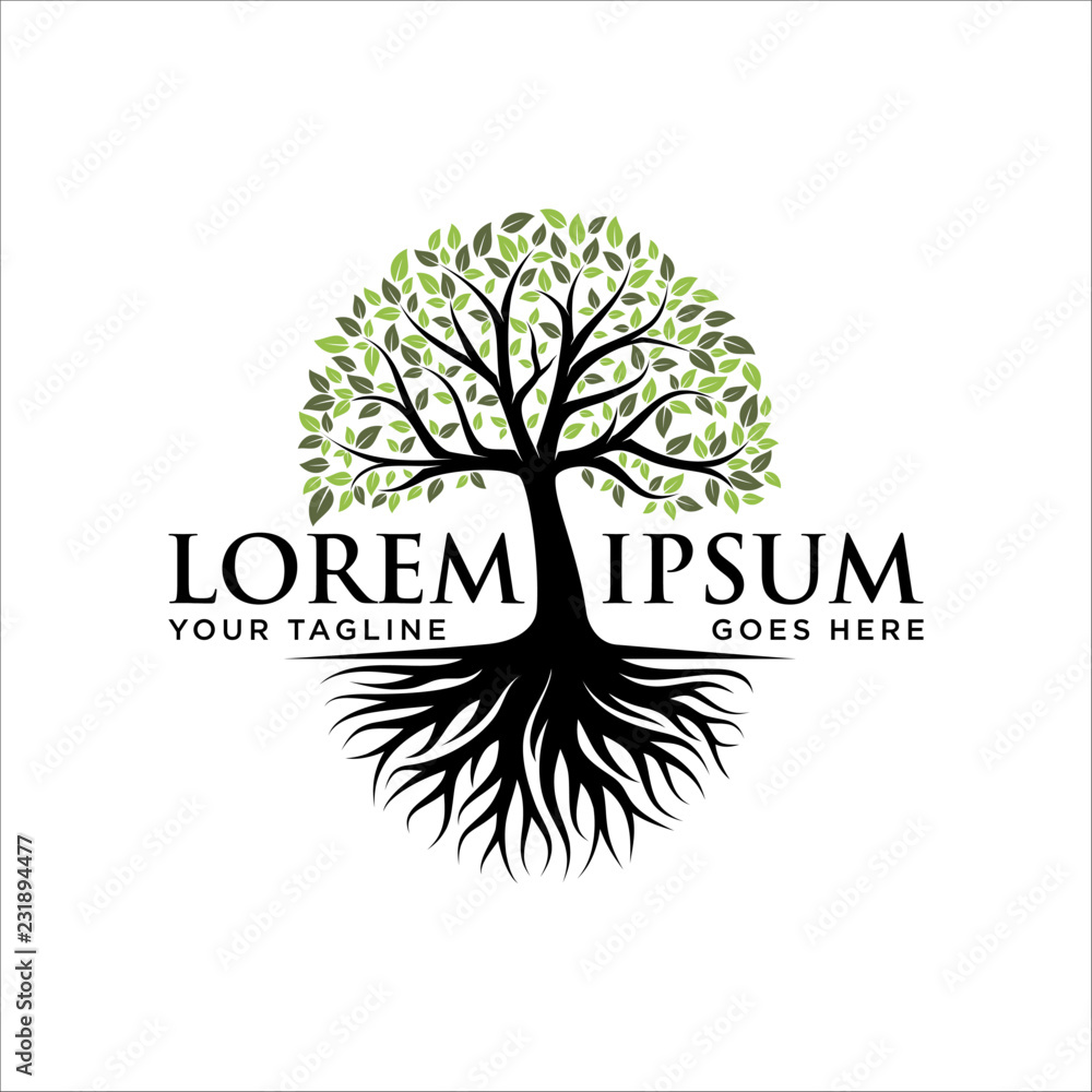 Abstract vibrant tree logo design, root vector - Tree of life logo ...