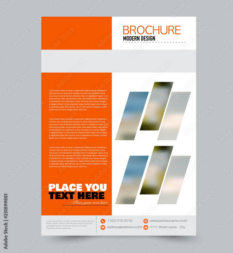 Orange flyer design template with built in images. Brochure for ...