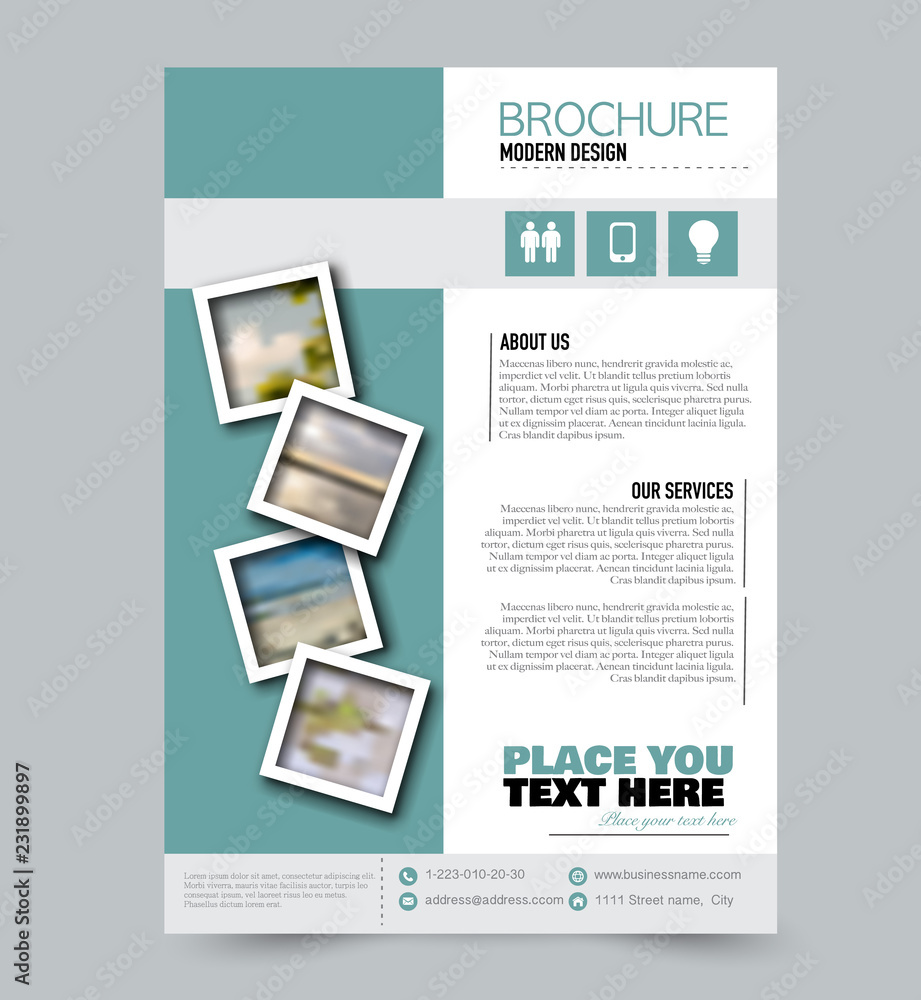 Green flyer design template with built in images. Brochure for business ...