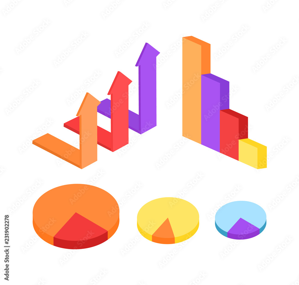 Column and Round Diagrams, Arrows up Vector Set Stock Vector | Adobe Stock
