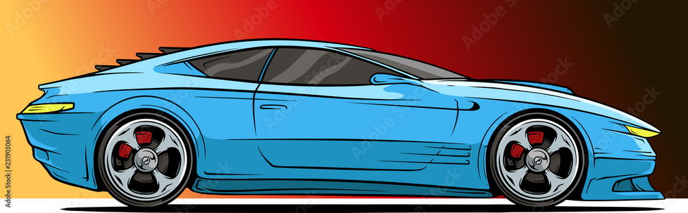 Cartoon cool modern blue sport racing car Stock Vector | Adobe Stock