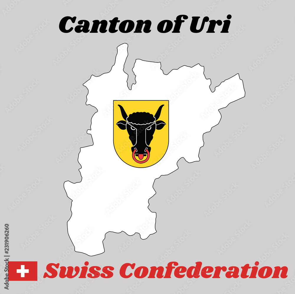 Map outline and Coat of arms of Uri, The canton of Switzerland with ...