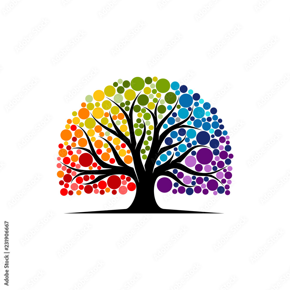 Abstract vibrant tree logo design, root vector - Tree of life logo ...