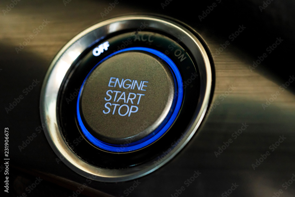 Engine start button in modern car close Stock Photo | Adobe Stock