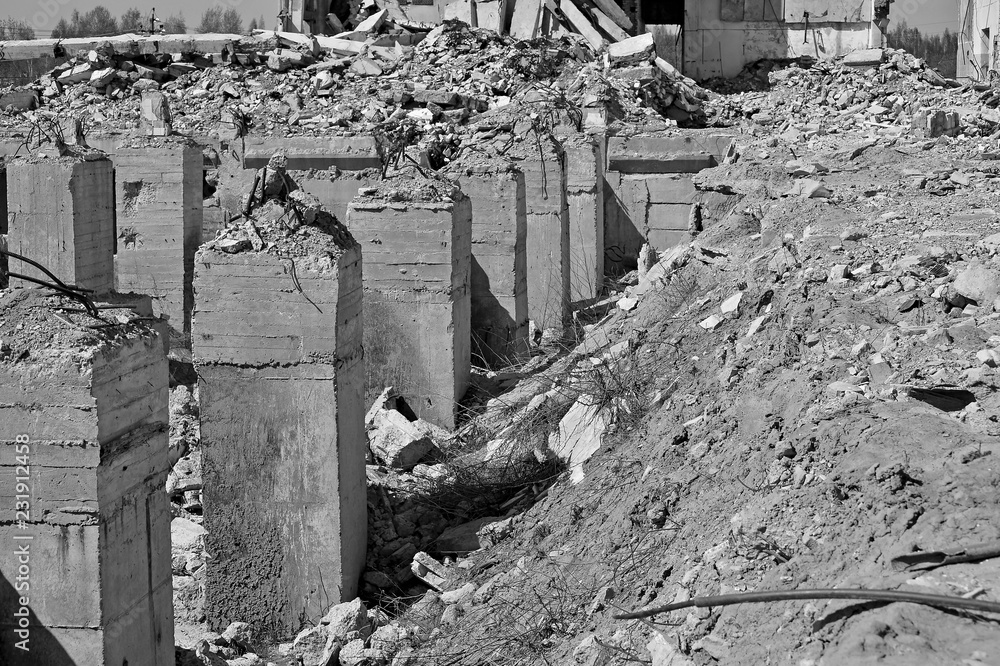 The remains of the concrete Foundation of a large structure in the form ...