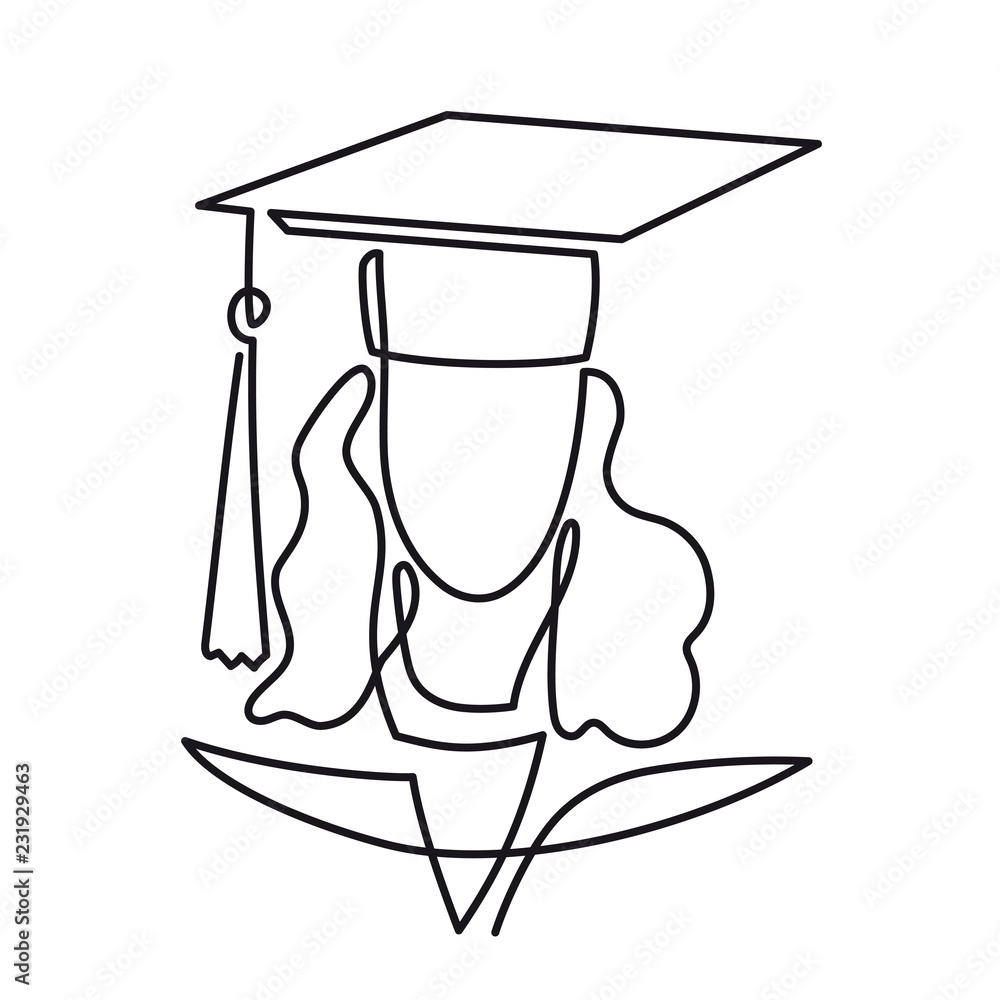 Continuous Line Drawing of Graduation student vector one line art icon ...