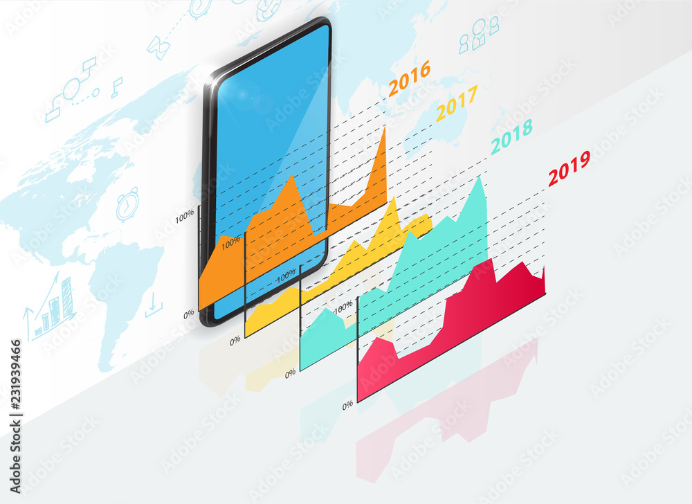 Сolor charts on the screen of a mobile phone in orthographic projection ...