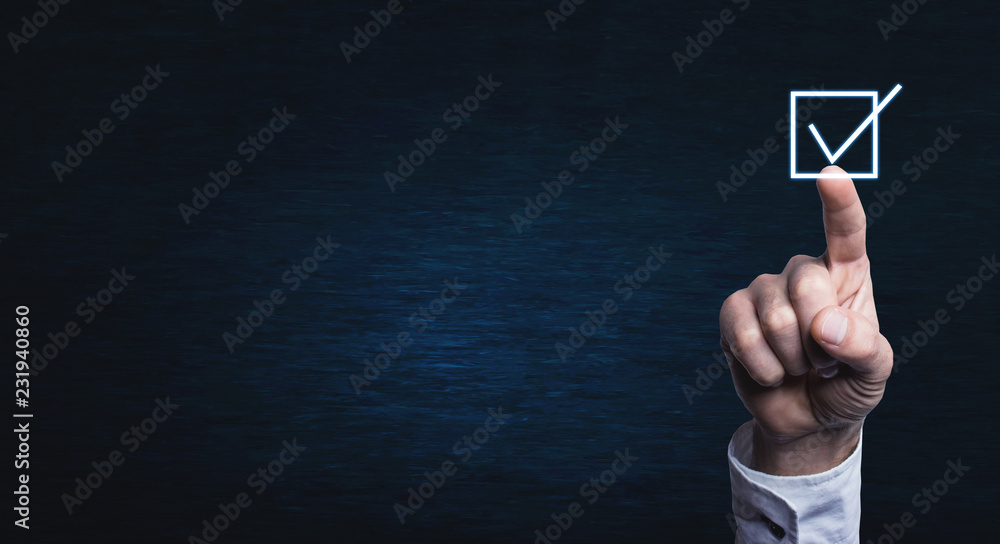 Man hand touching in checkbox. Business concept Stock Photo | Adobe Stock