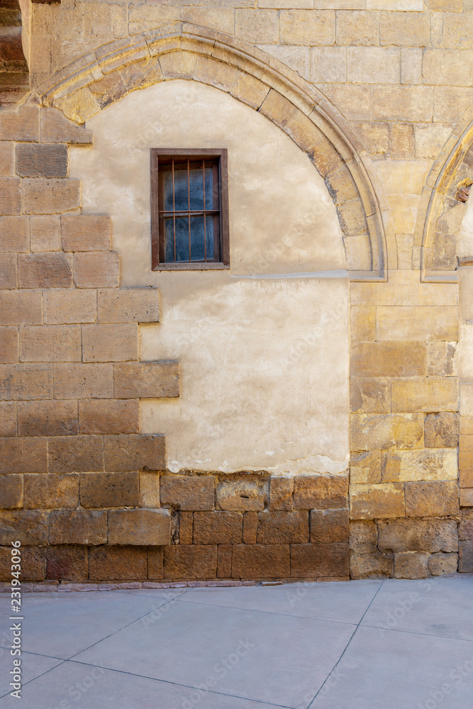 Facade of Bayt al Razzaz, a Mamluk era historic building with grunge ...
