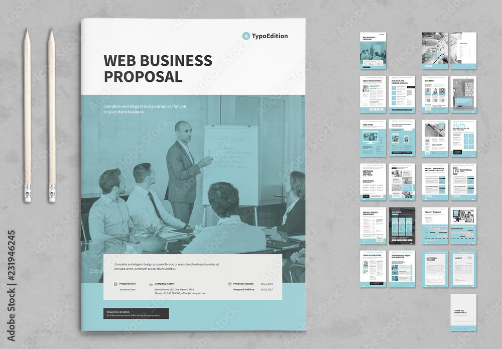 Business Proposal Layout with Blue Accents Stock Template | Adobe Stock