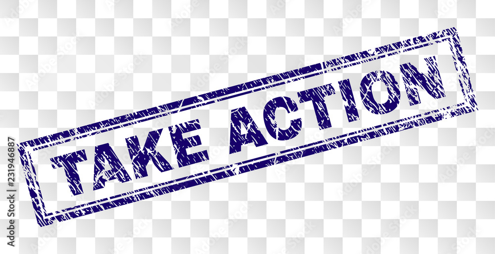 TAKE ACTION stamp seal print with rubber print style and double framed ...