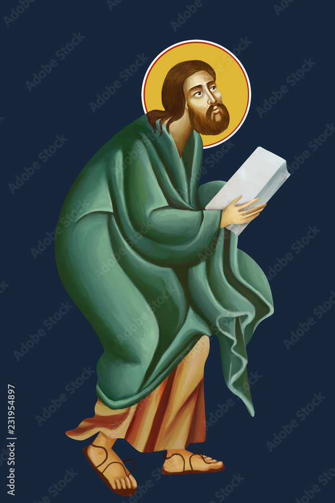Figure of the saint. Illustration - fresco in Byzantine style. Part of ...