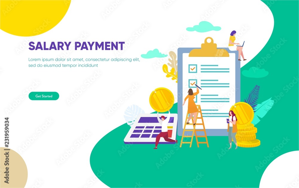 Payroll, Salary payment, happy people get his salary vector ...