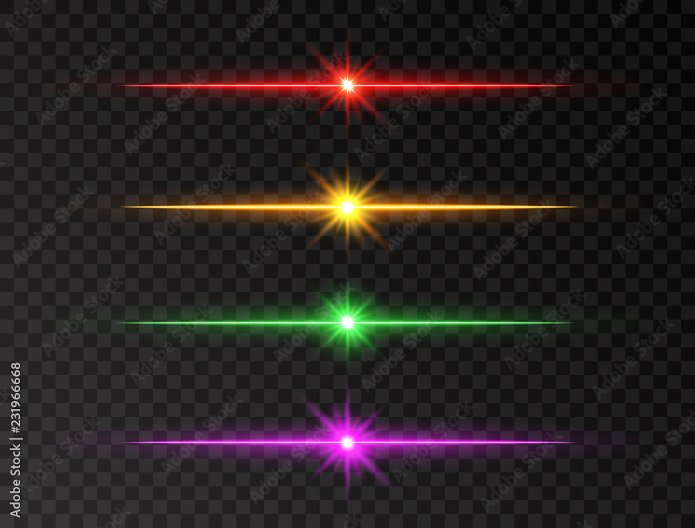 Neon line set. Color shine beams. Glowing line set on transparent ...