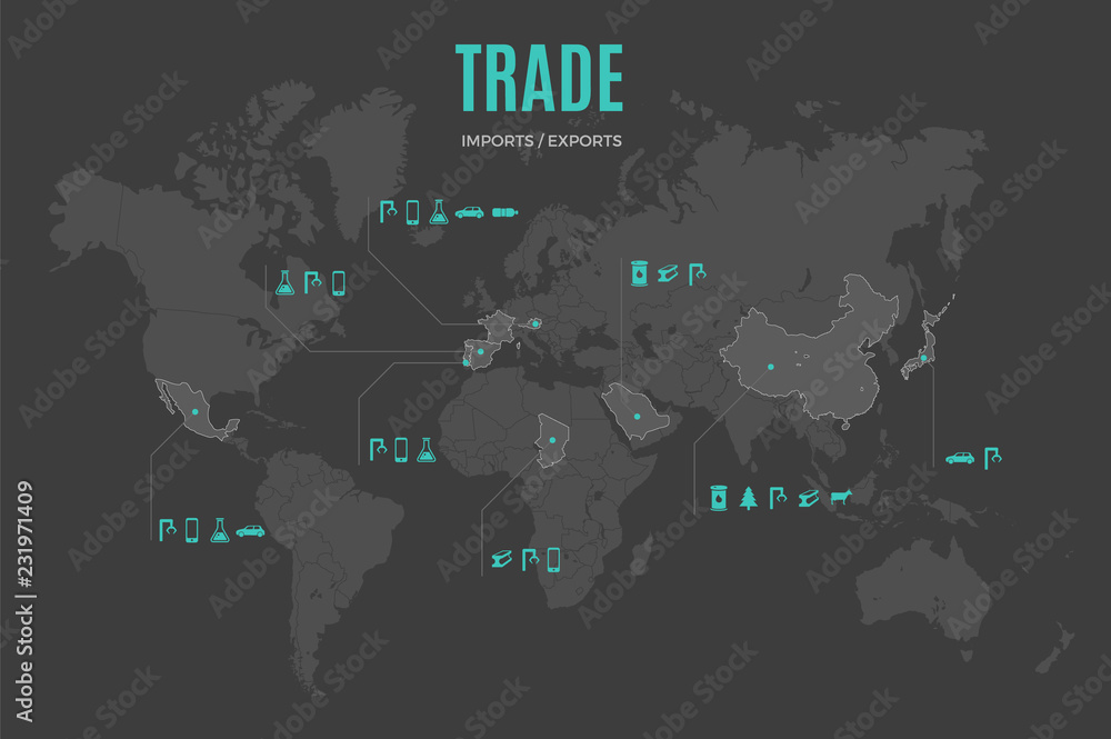 Vector trade infographic template. Color import and export map for your ...