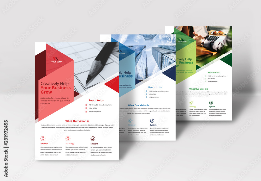 Flyer Layout with Diagonal Elements Stock Template | Adobe Stock
