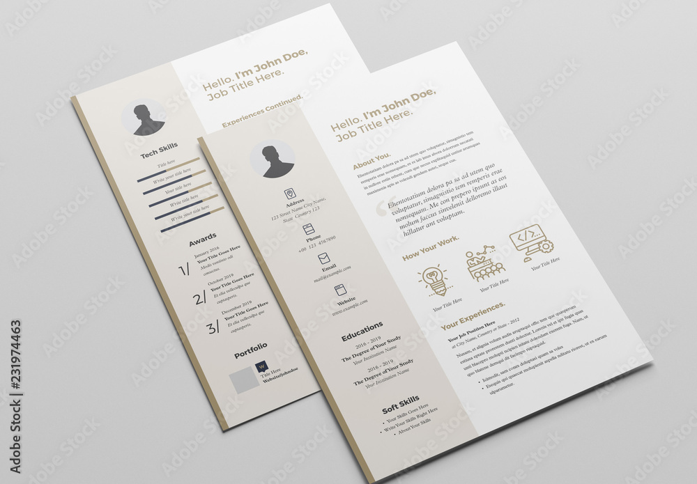Resume Layout with Tan Sidebar Stock Template | Adobe Stock